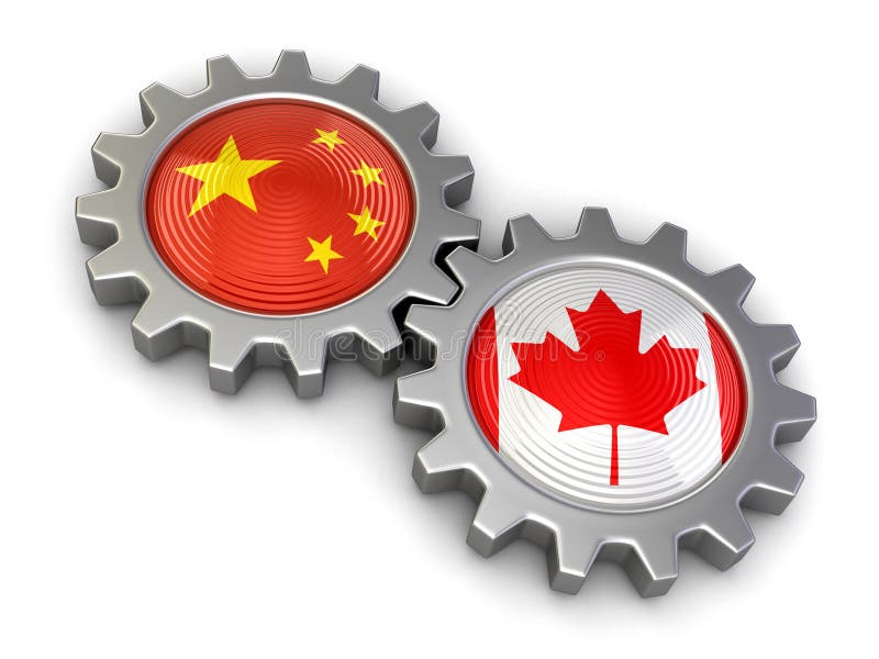 Canadian and Chinese Flags on a Gears (clipping Path Included) Stock ...