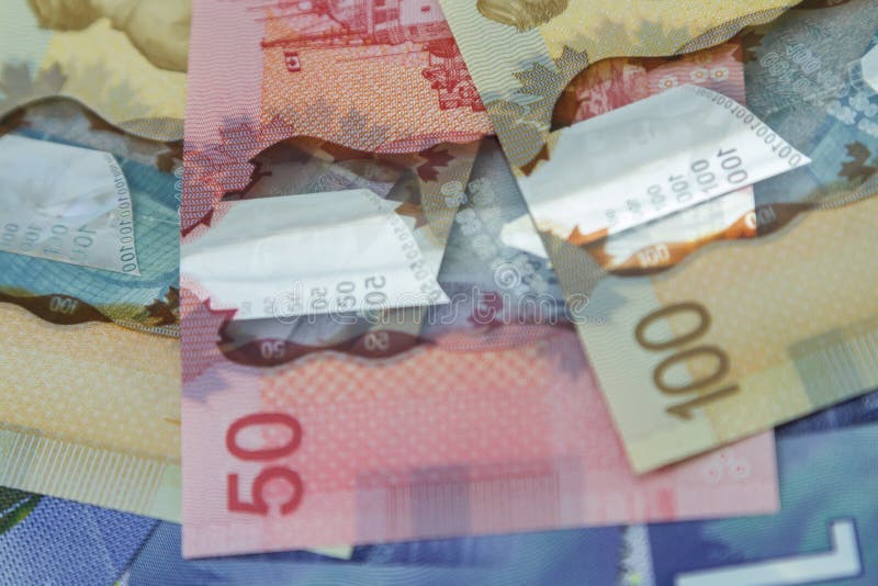 Canadian Dollar Bills on a Table, Canadian Currency Stock Photo - Image ...
