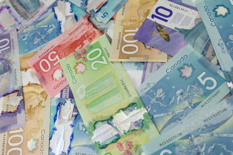 Canadian Dollar Bills on a Table, Canadian Currency Stock Photo - Image ...