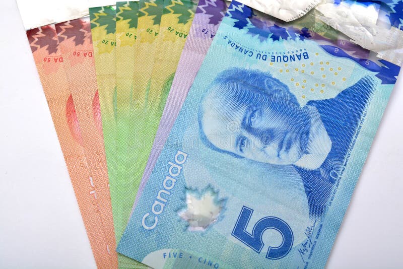 Canadian Dollars Currency Bank Notes on White Stock Photo - Image of ...