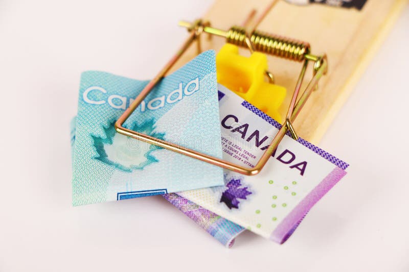 Canadian Dollars in Mousetrap. Scam Concept. Stock Image - Image of ...