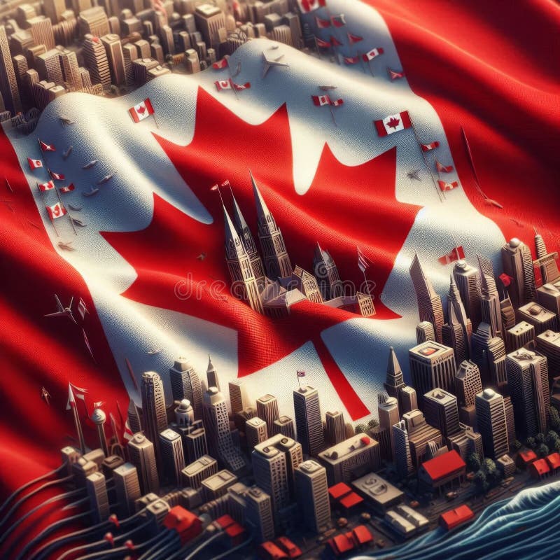 Canadian Flag Close-Up with Waving Texture Stock Illustration ...