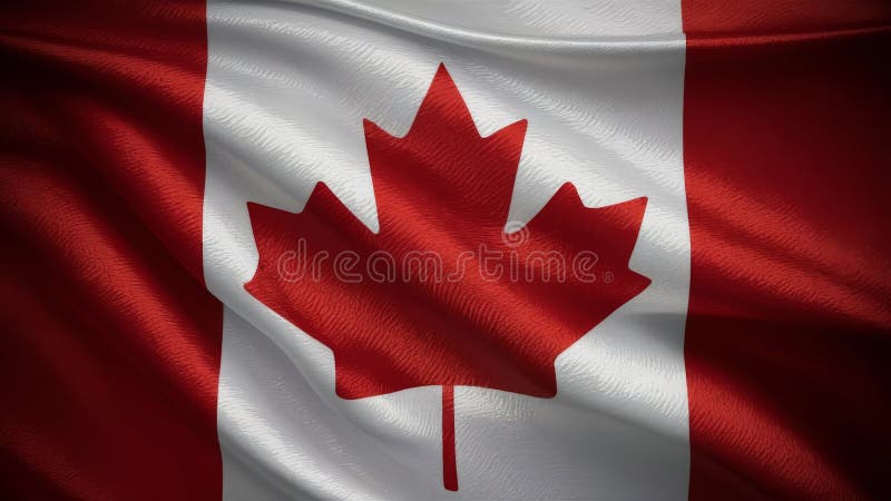 Canadian Flag Close-Up with Waving Texture Stock Illustration ...