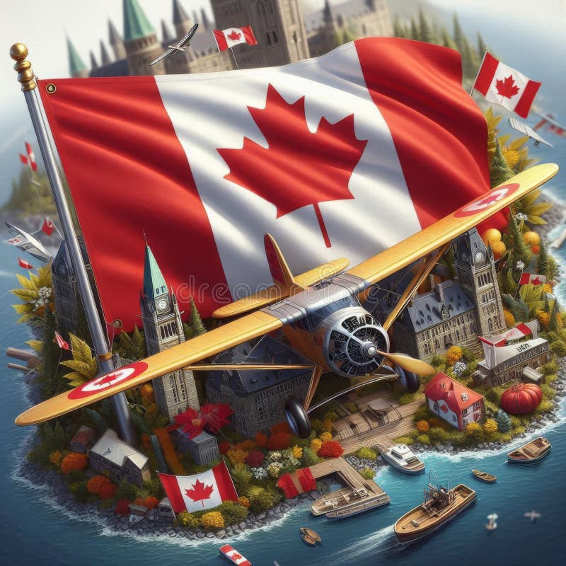 Canadian Flag Close-Up with Waving Texture Stock Illustration ...
