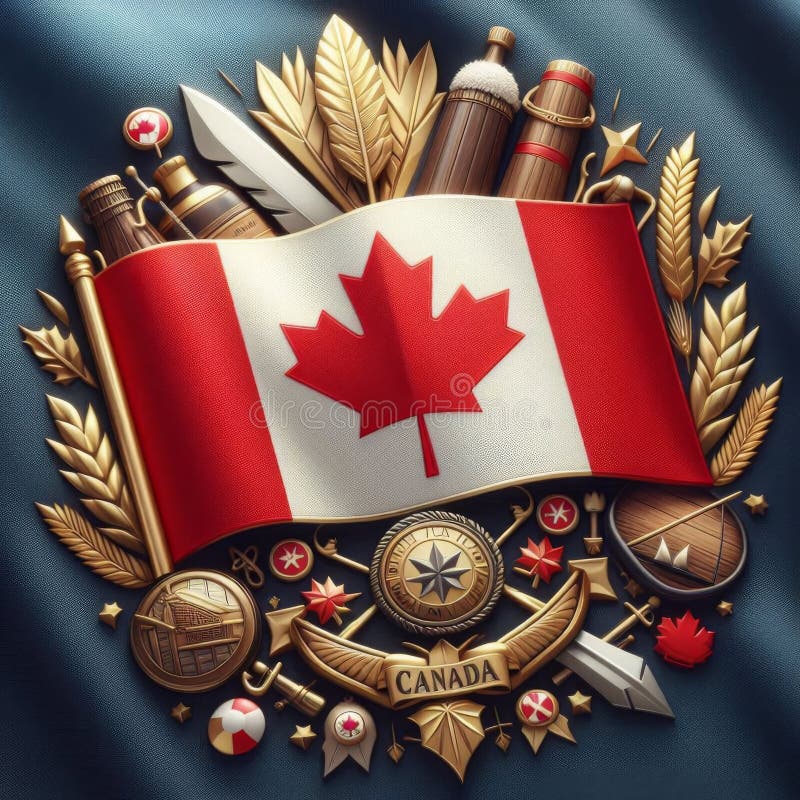 Canadian Flag Close-Up with Waving Texture Stock Illustration ...