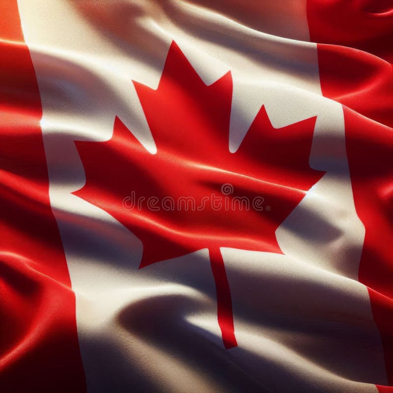 Canadian Flag Close-Up with Waving Texture Stock Illustration ...