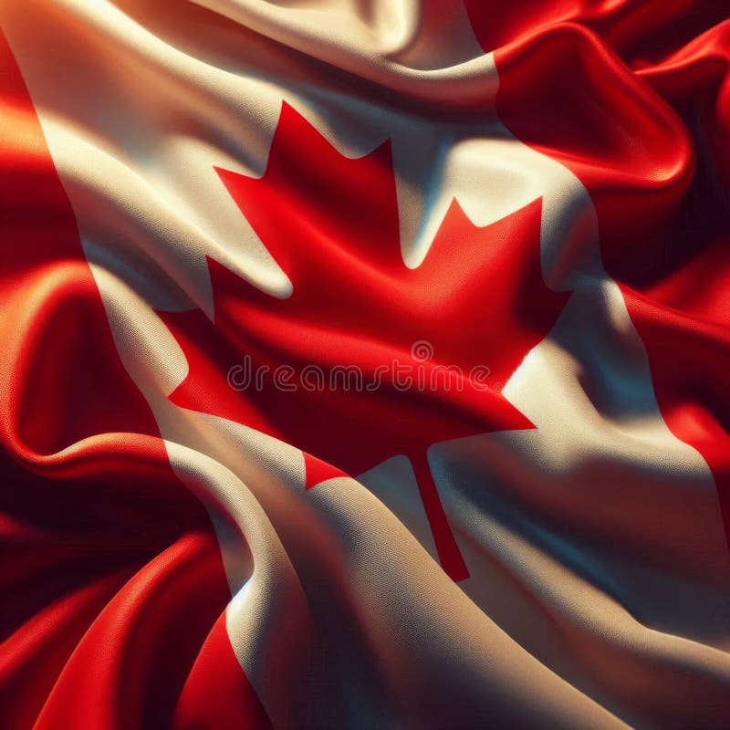 Canadian Flag Close-Up with Waving Texture Stock Illustration ...