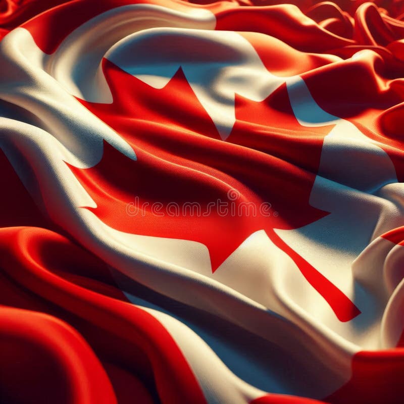 Canadian Flag Close-Up with Waving Texture Stock Illustration ...