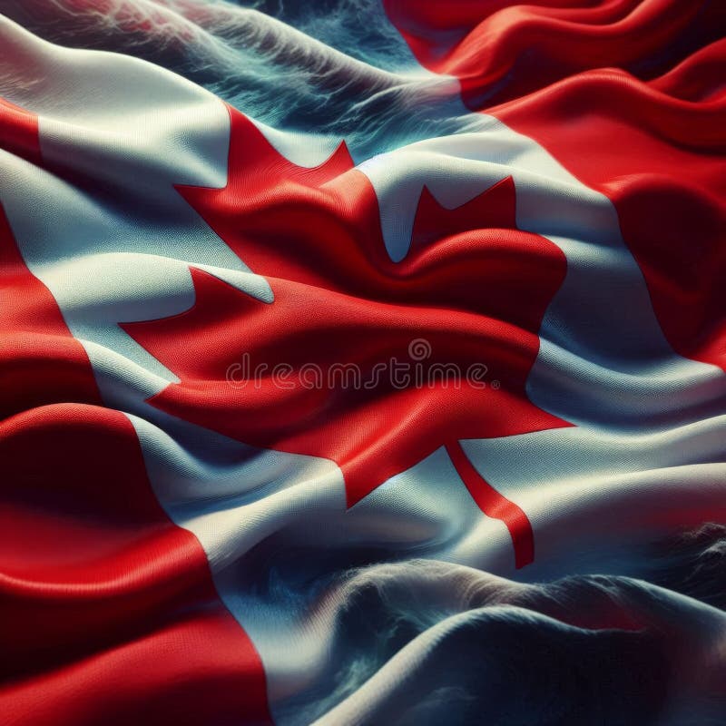 Canadian Flag Close-Up with Waving Texture Stock Illustration ...