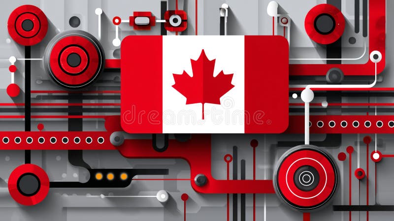 Canadian Flag Digital Art Tech Design Red and Grey Tech Background ...