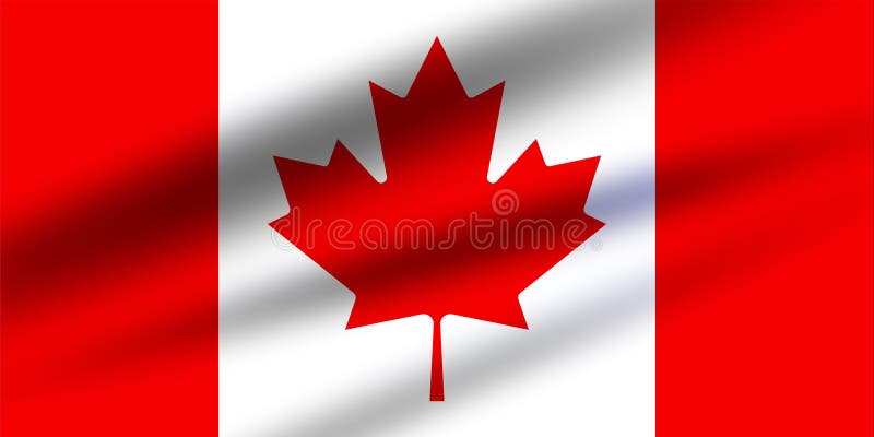 Canadian Flag with Eleven-pointed Red Maple Leaf. Wavy Flag with Light ...