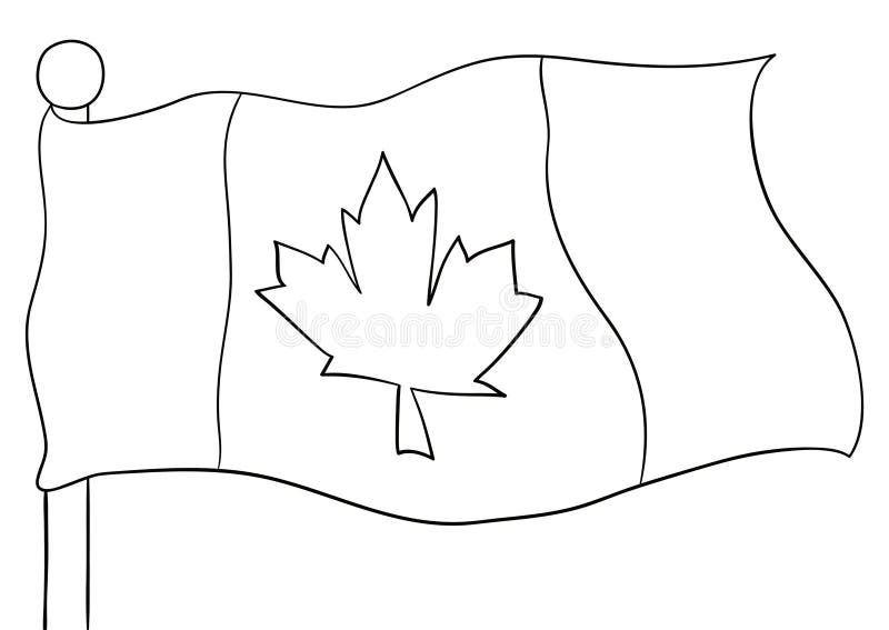 Canadian Flag with Flagpole in Outlines for Coloring, Vector ...