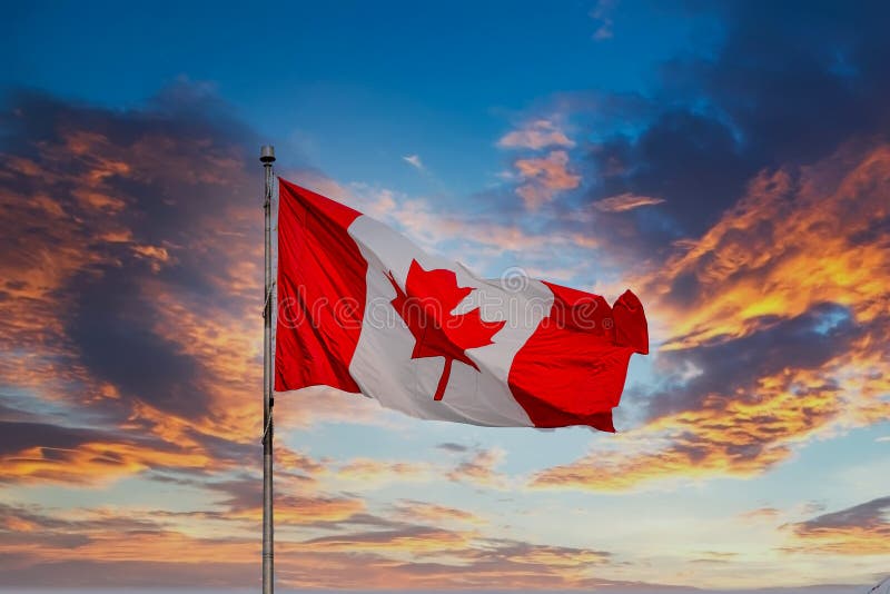 Canadian Flag Flying at Sunset Stock Photo - Image of shape, striped ...
