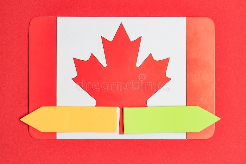 Canadian Flag on Red Background with Colorful Arrow Notes Stock Image ...