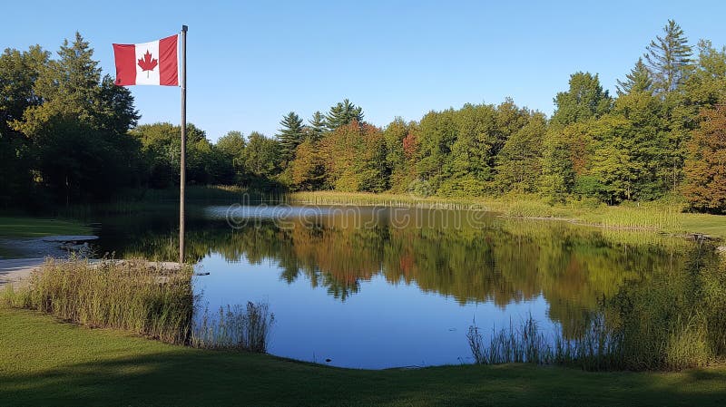 Canadian Flag by Serene Autumn Pond Stock Photo - Image of scenic ...