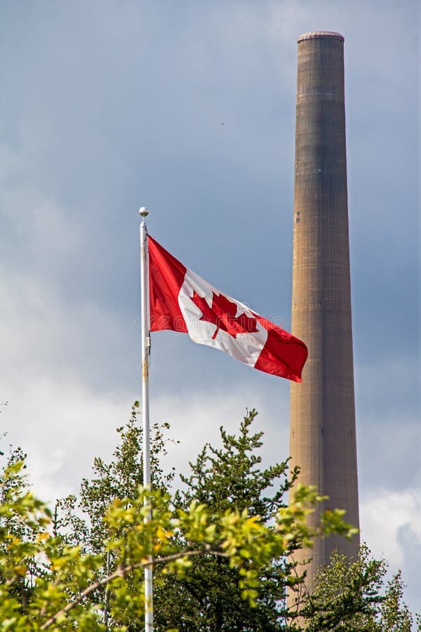 Inco Superstack and Canada Flag in Sudbury, Ontario Stock Image - Image ...