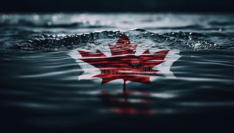 Canadian Flag Waves in Tranquil Water Reflection Generated by AI Stock ...