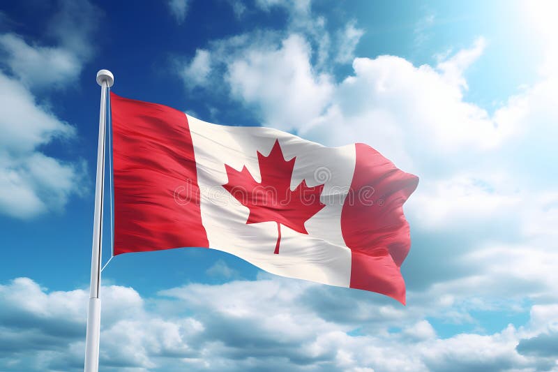 Canadian Flag Waving Against Blue Sky. Generative AI Stock Illustration ...