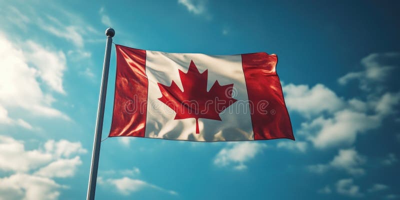 Canadian Flag in Blue Sky stock image. Image of national - 359619591
