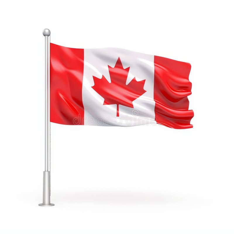 Canadian Flag Waving on Flagpole, Isolated White Background Stock ...