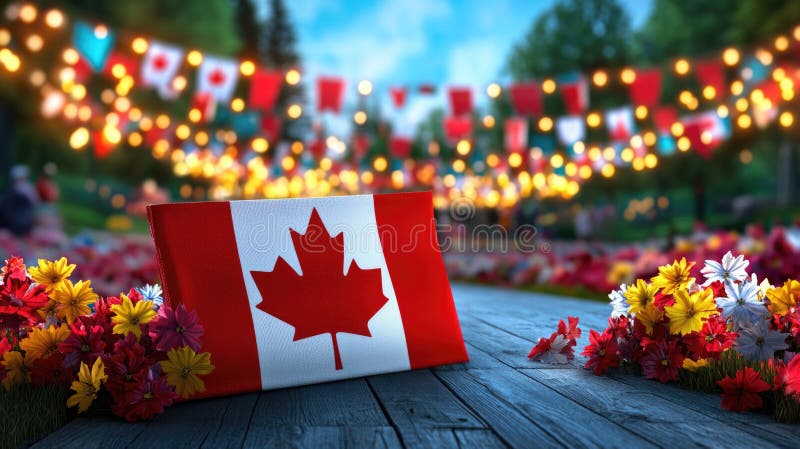 Canadian Independence Day Celebration Scene with Flags and Festive ...