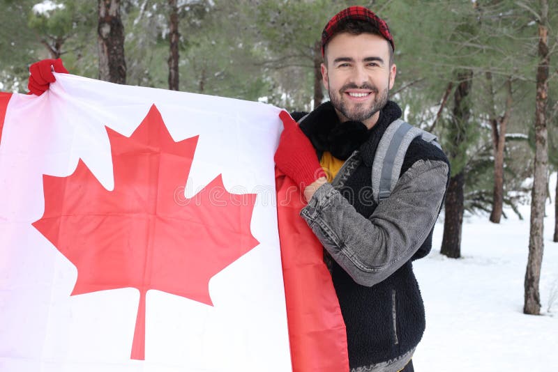 Canadian Man Holding His Flag Stock Image - Image of celebrate, happy ...