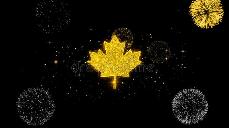 Canadian Maple Leaf Icon on Glitter Golden Particles Firework. Stock ...