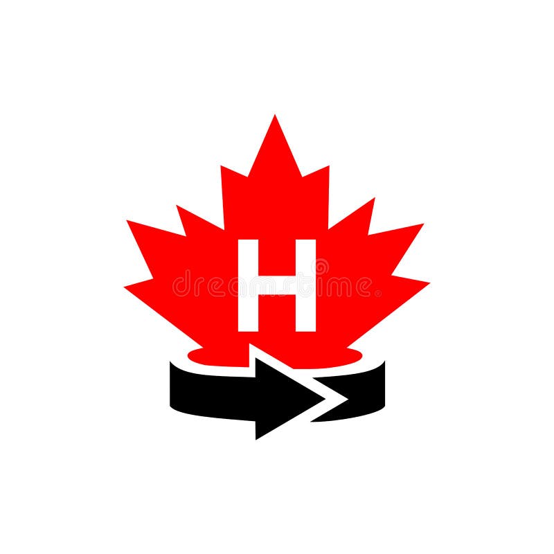 Canadian Maple Leaf Logo Design on Letter H Template. Red Maple ...