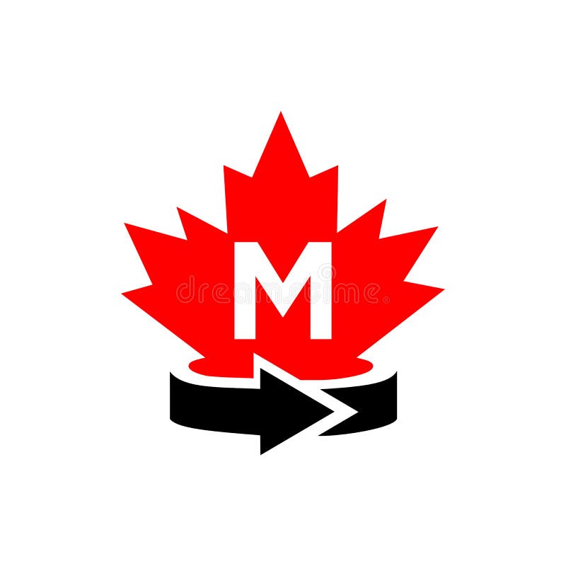 Canadian Maple Leaf Logo Design on Letter M Template. Red Maple ...