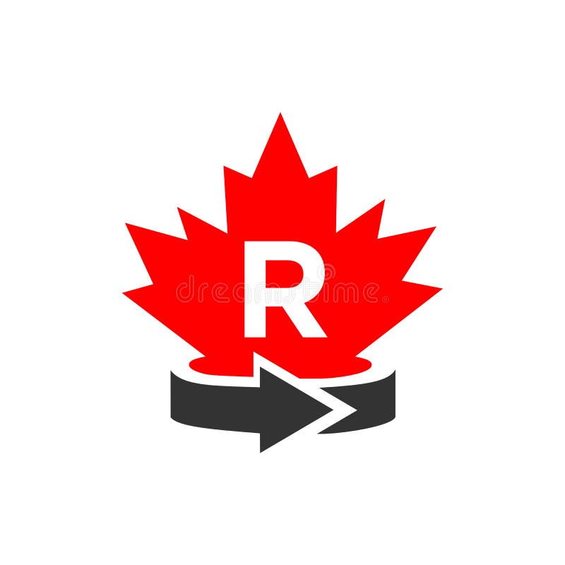 Canadian Maple Leaf Logo Design on Letter R Template. Red Maple ...