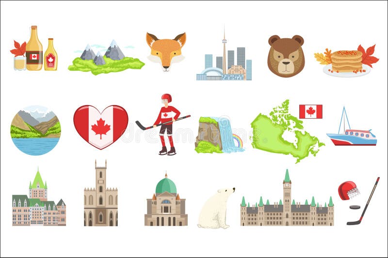 Canadian National Symbols Set of Items. Isolated Objects Representing ...