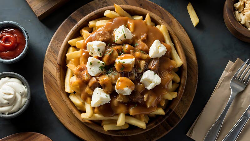 Top View of a Traditional Canadian Poutine with Cheese Curds and Gravy ...