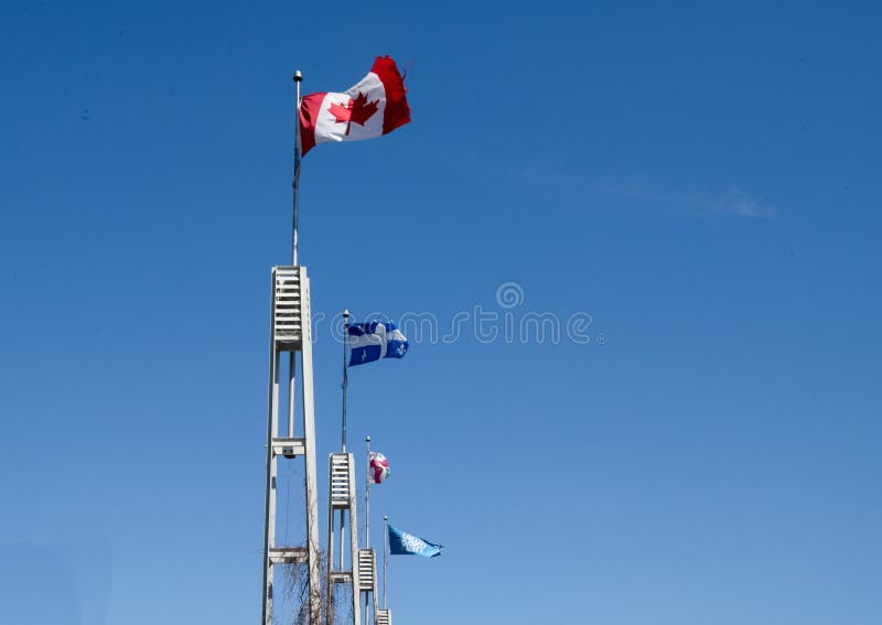 Canadian Red and White Flag on a Post in Montreal Quebec Stock Image ...