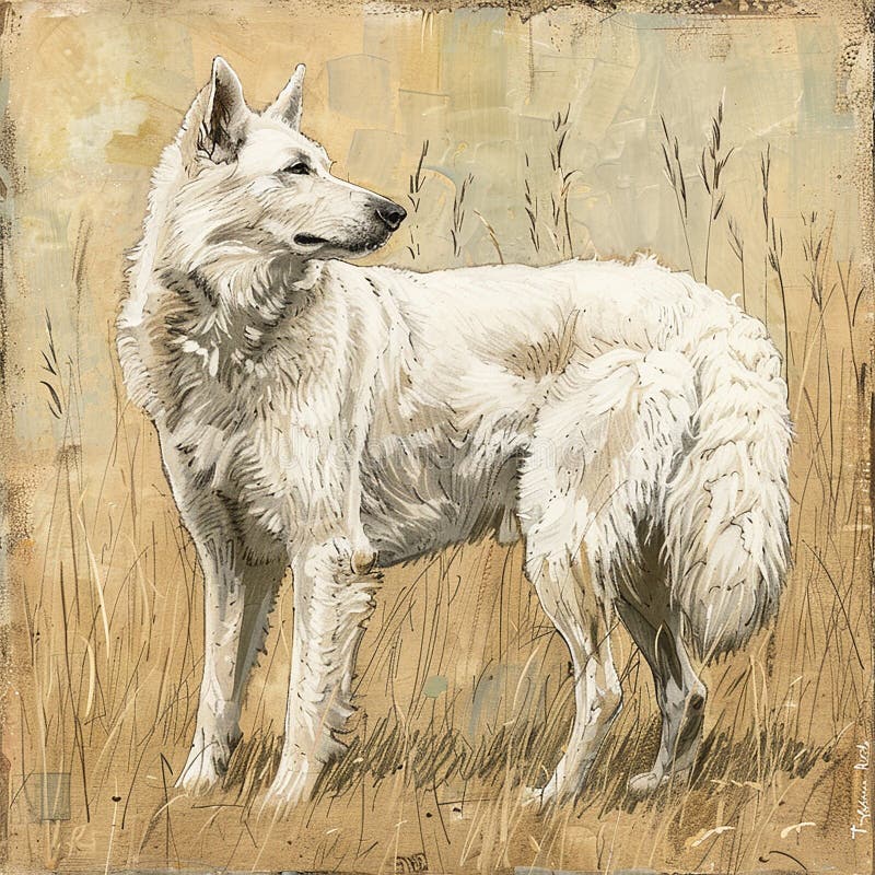 Canadian White Shepherd Dog Sketch, Drawing Stock Illustration ...