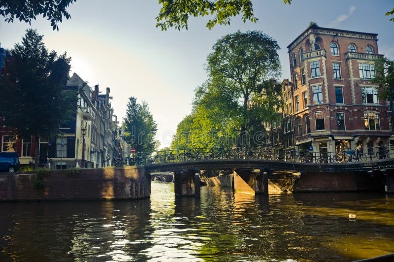 Canal in Amsterdam stock photo. Image of boat, canal - 29581102