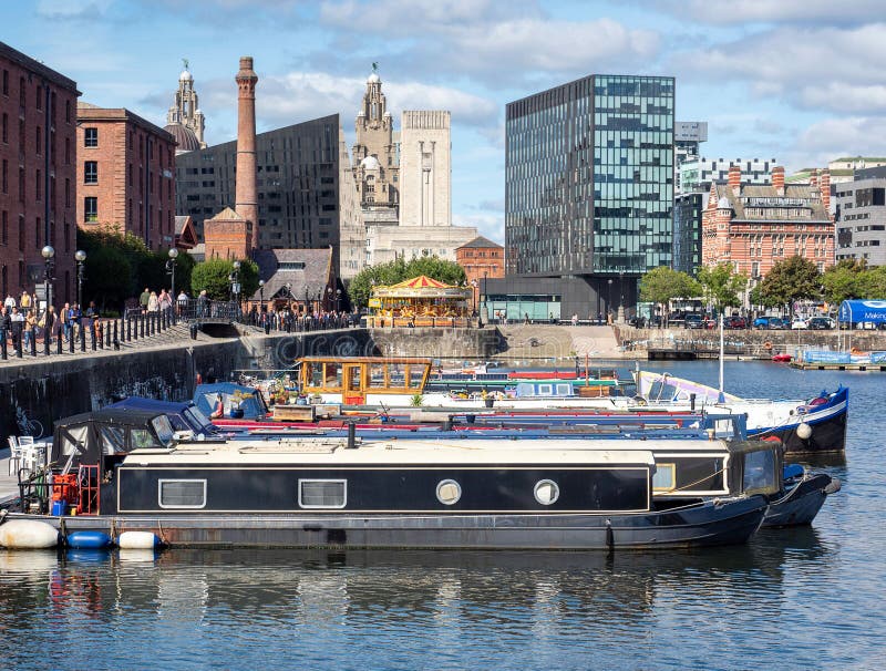 Canal Barges at Albert Dock Liverpool Merseyside Editorial Image ...