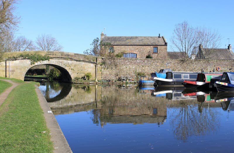 Canal Boats in Basin at Galgate, Lancashire. Stock Image - Image of ...