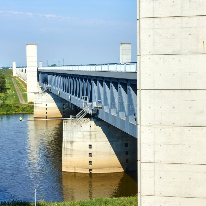 Canal Bridge for Cargo Ships Crossing the Elbe Near Magdeburg Stock ...