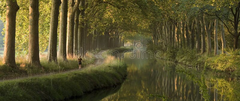 Canal Du Midi in the Morning (panorama) Stock Photo - Image of river ...