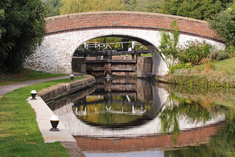 Canal Lock and Bridge in England Stock Photo - Image of boating, path ...