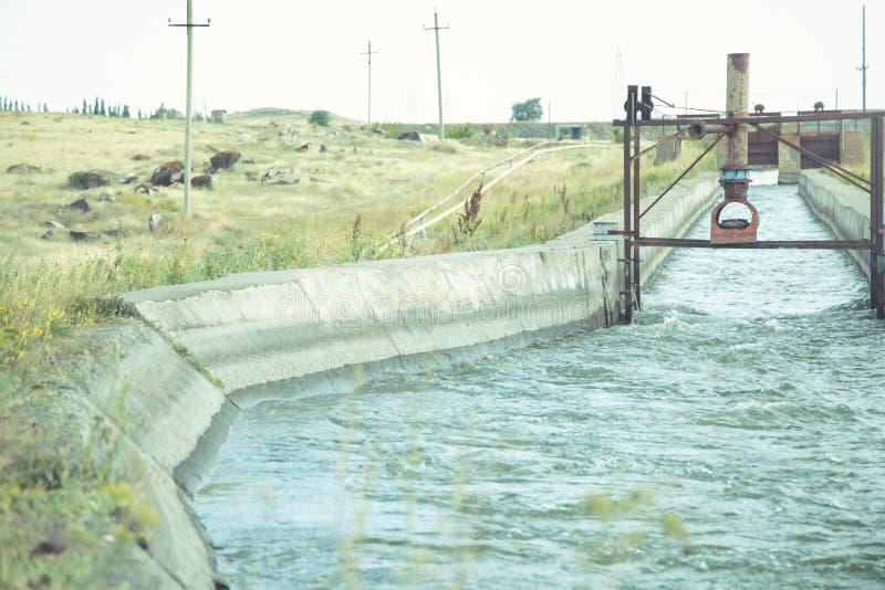 Canal Lock Gates and Water Bypass with Trees Stock Photo - Image of ...
