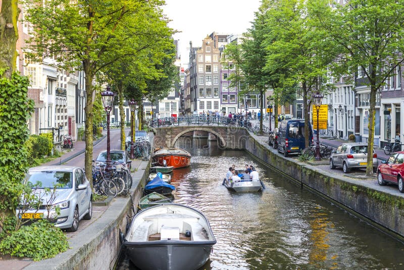 Canal Scene in Amsterdam, NL Editorial Photography - Image of tourist ...