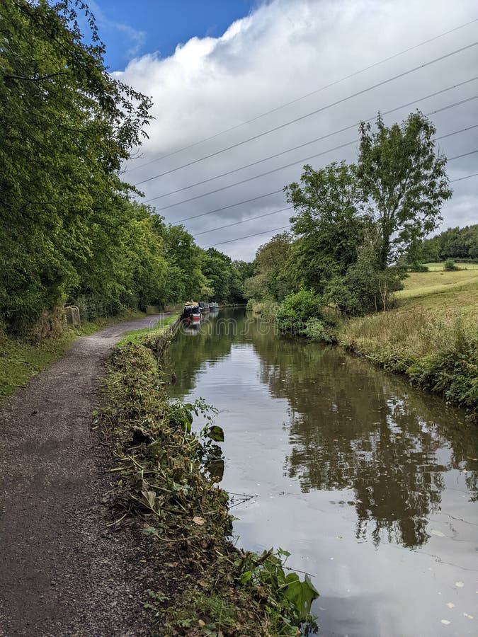 Canal Scene Boat Barge Reflection Stock Photo - Image of footbridge ...