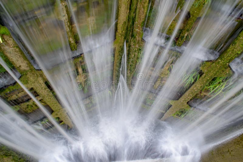 Canal Side Capture with Lock Gates, Water Flows Creating a Misty ...