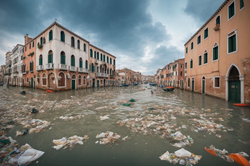 Canals of Venice Full of Garbage. Ecology, Environmental Pollution. AI ...