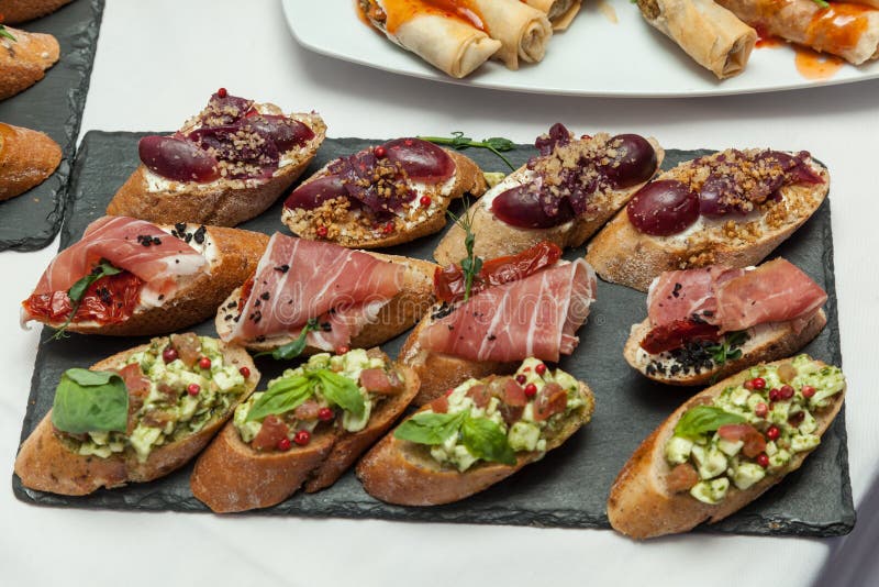 Canape for a Buffet Table, Appetizer. Stock Image - Image of meal ...