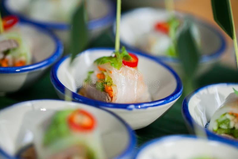 Canape with Fresh Spring Rolls Stock Photo - Image of loempia, roll ...