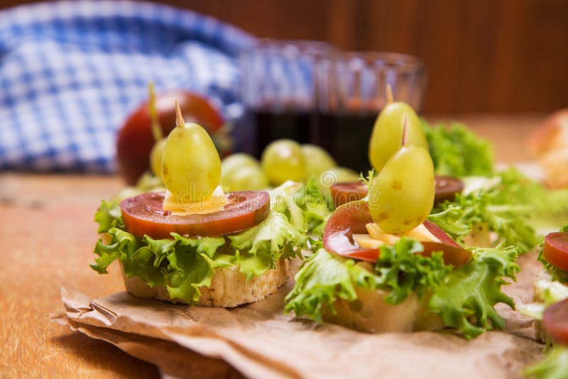 Canape with grape stock image. Image of dinner, lettuce - 80725309