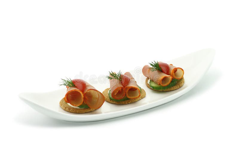 Canape with ham stock photo. Image of breadcrumbs, plate - 24478052