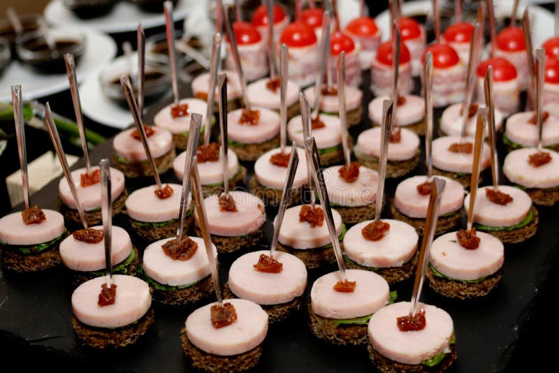 Canape with Ham, Buffet Table Stock Photo - Image of lunch, chic: 107977712
